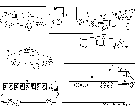 Label the Trucks and Cars in English Printout - EnchantedLearning.com