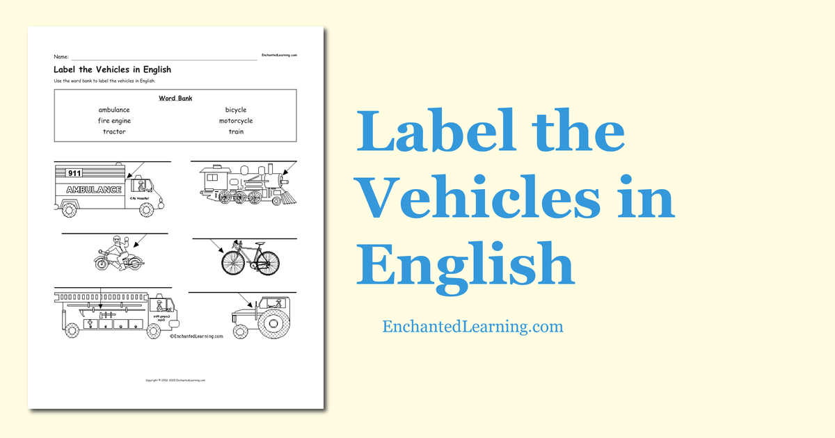 Label the Vehicles in English - Enchanted Learning