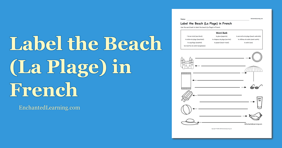 Label the Beach (La Plage) in French - Enchanted Learning
