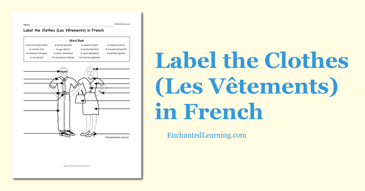 Label the Clothes (Les Vêtements) in French - Enchanted Learning