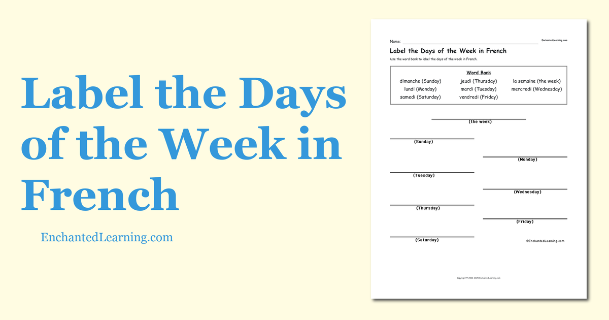 Label the Days of the Week in French - Enchanted Learning