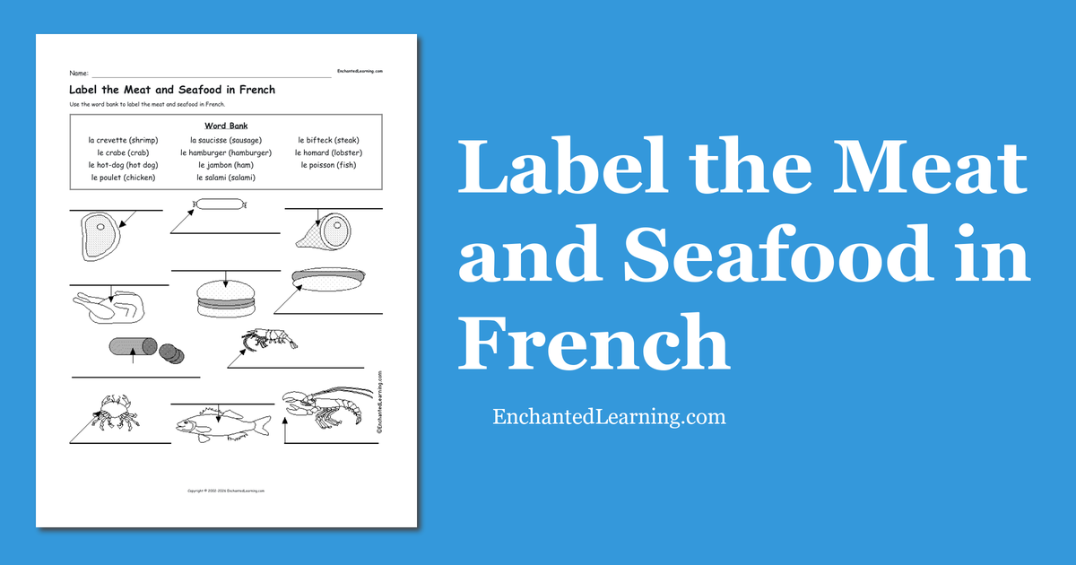 Label the Meat and Seafood in French - Enchanted Learning