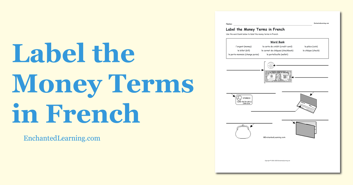 Label the Money Terms in French - Enchanted Learning