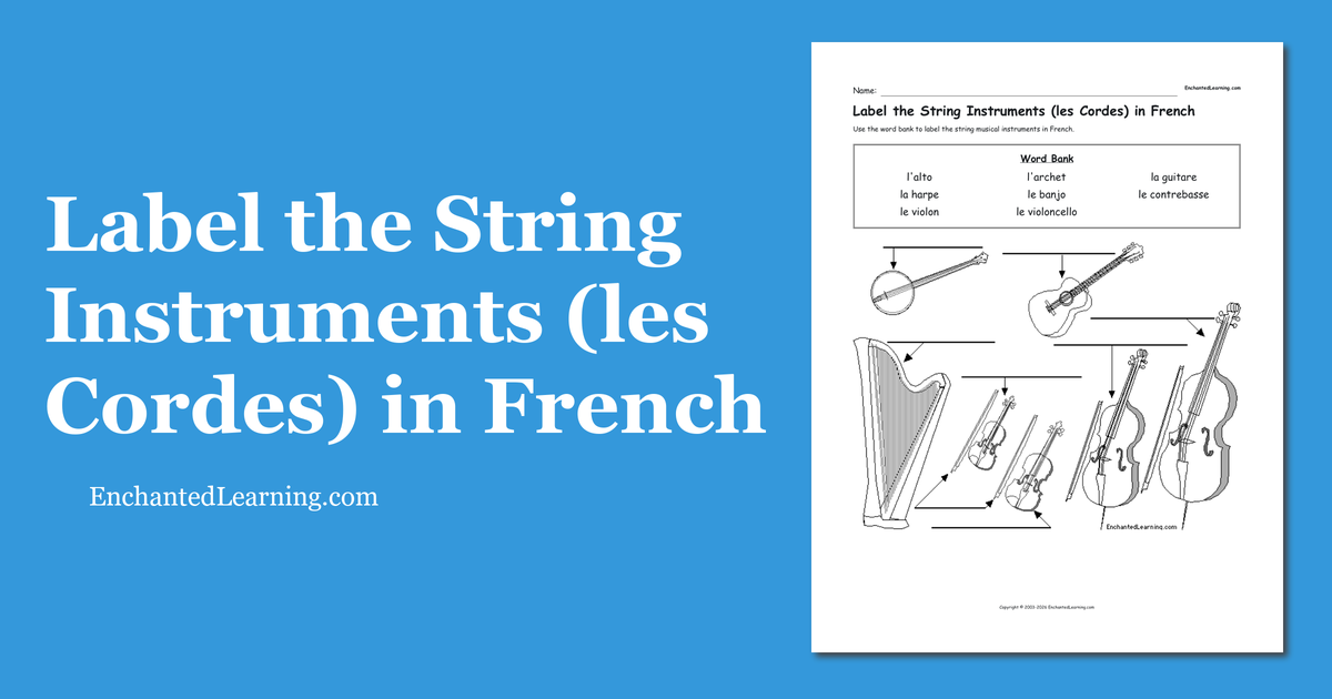 Label the String Instruments (les Cordes) in French - Enchanted Learning