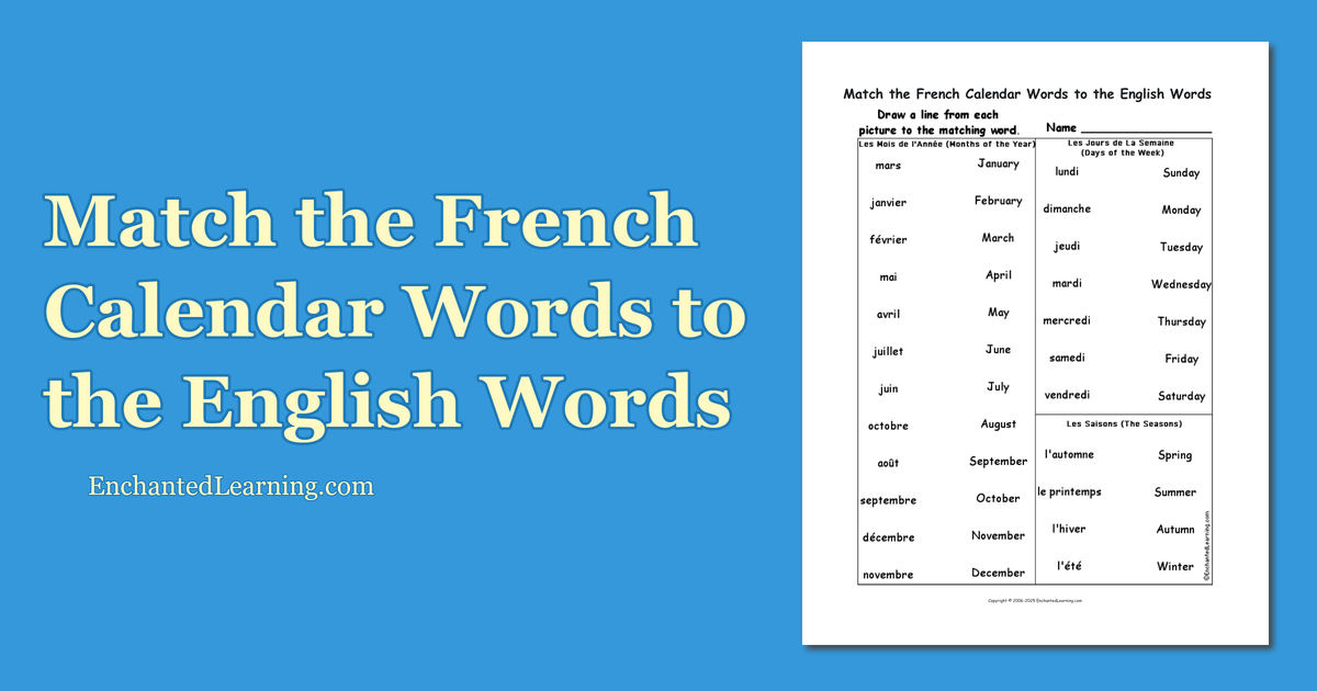 Match the French Calendar Words to the English Words - Enchanted Learning