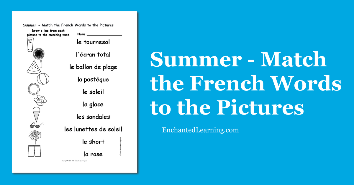 Summer - Match the French Words to the Pictures - Enchanted Learning