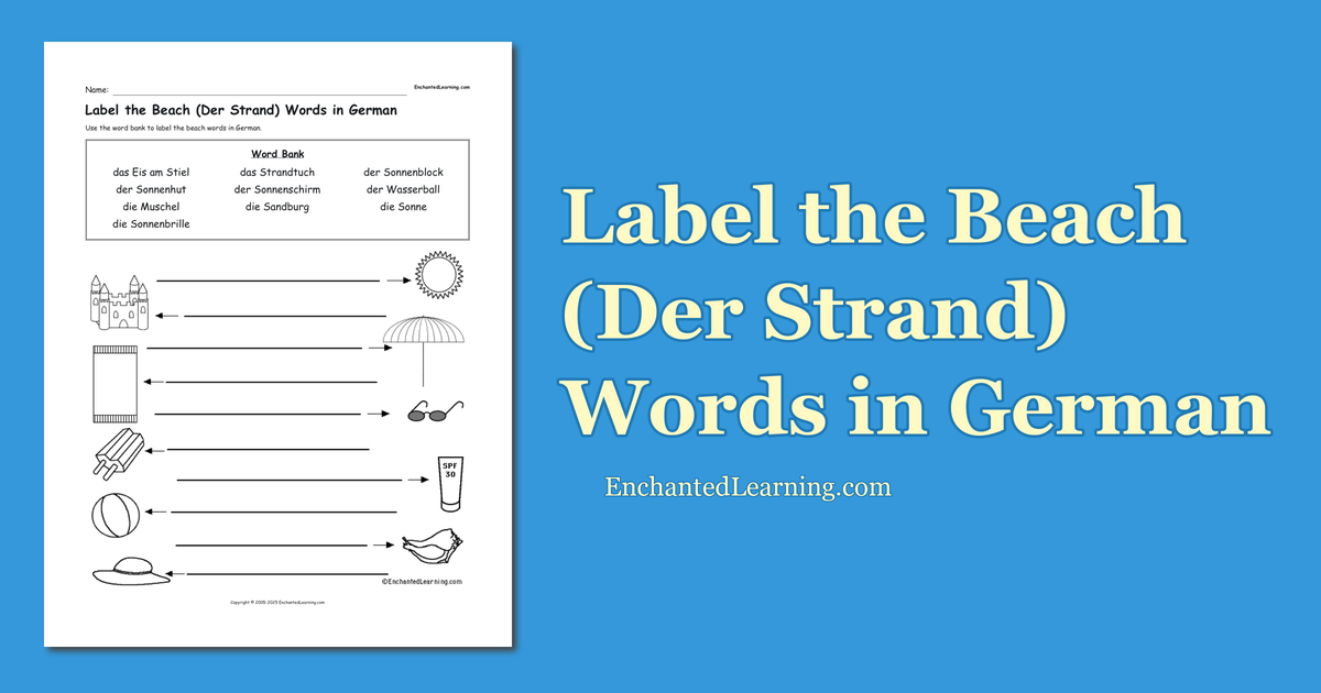 Label the Beach (Der Strand) Words in German - Enchanted Learning