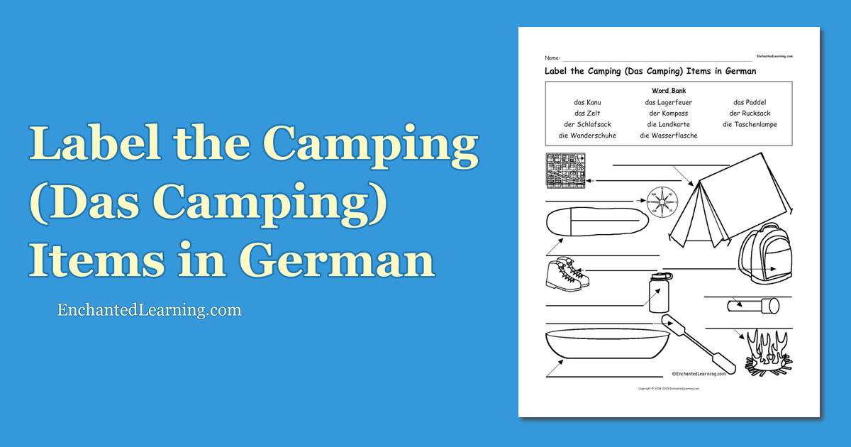 Label the Camping (Das Camping) Items in German - Enchanted Learning