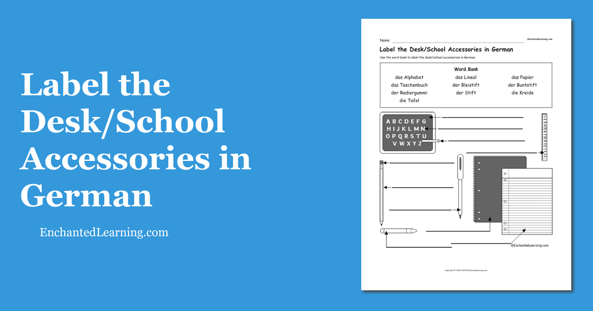 Label the Desk/School Accessories in German - Enchanted Learning