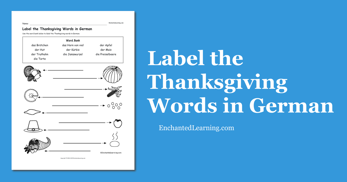 Label the Thanksgiving Words in German - Enchanted Learning
