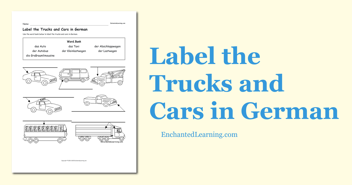 Label the Trucks and Cars in German - Enchanted Learning
