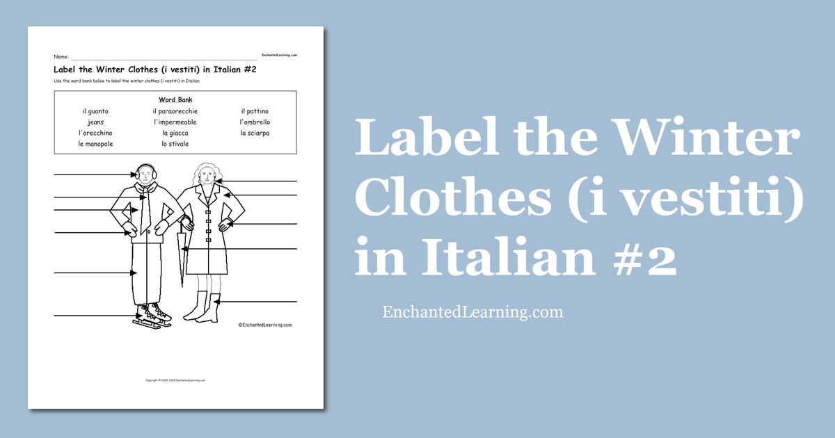 Label the Winter Clothes (i vestiti) in Italian #2 - Enchanted Learning