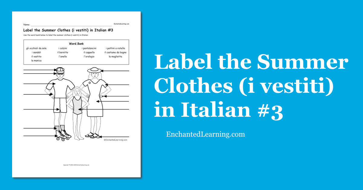 Label the Summer Clothes (i vestiti) in Italian #3 - Enchanted Learning