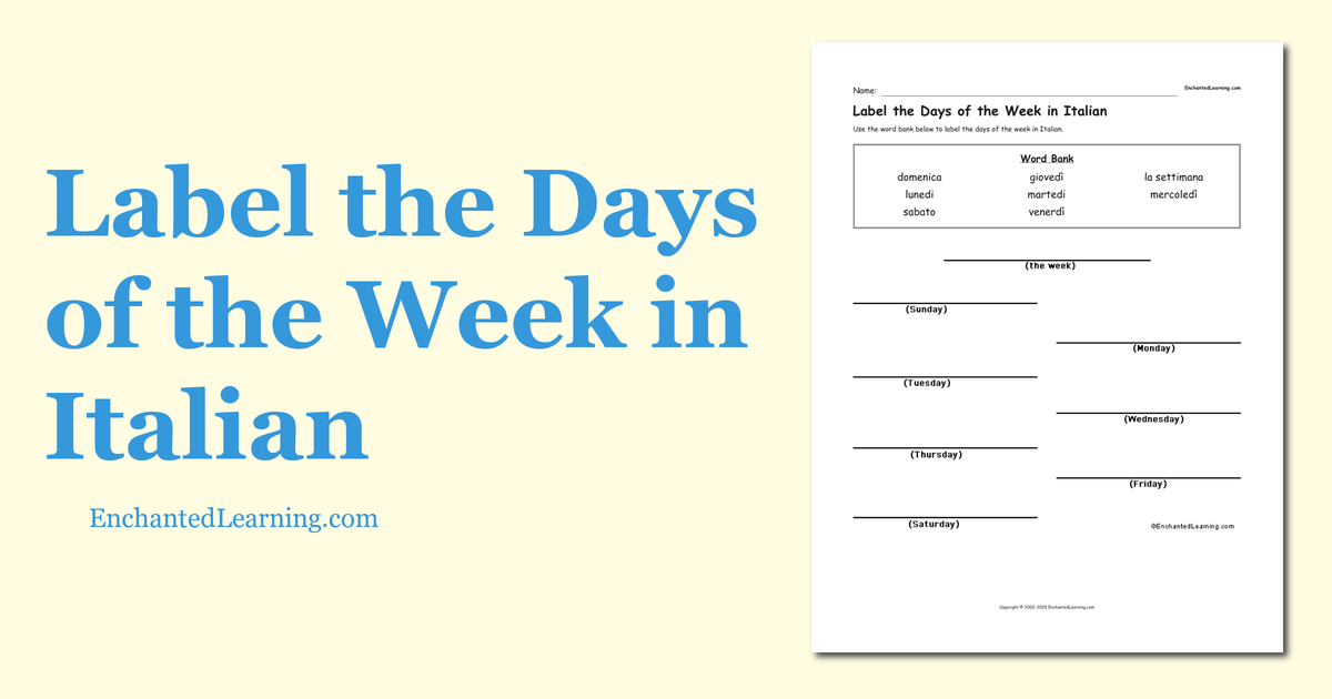 Label the Days of the Week in Italian - Enchanted Learning