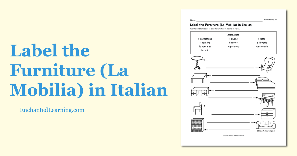 Label the Furniture (La Mobilia) in Italian - Enchanted Learning