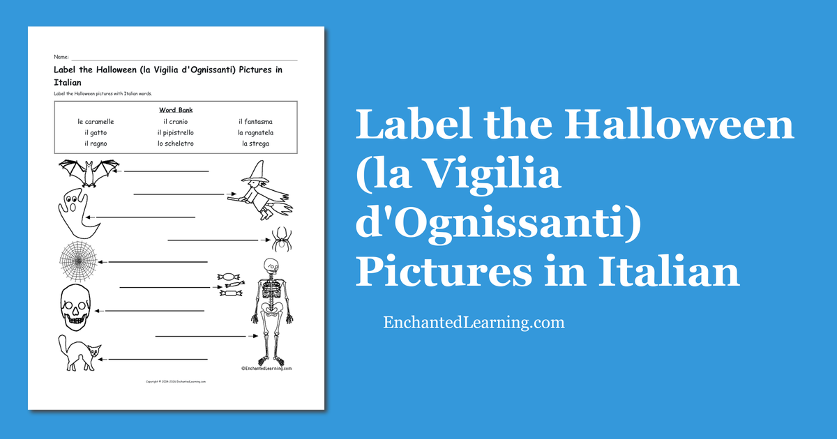 Label the Halloween (la Vigilia d'Ognissanti) Pictures in Italian ...