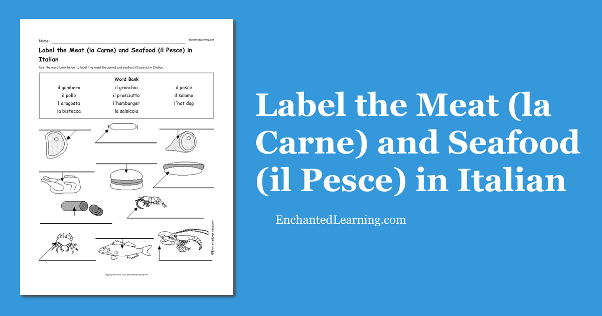 Label the Meat and Seafood in Italian - Enchanted Learning
