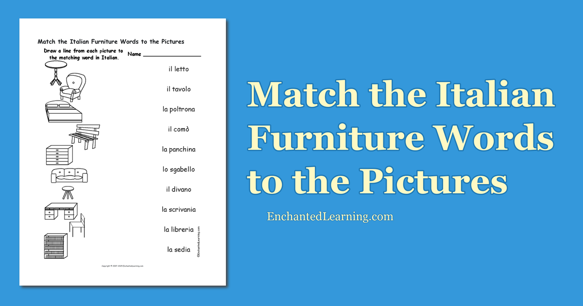 Match the Italian Furniture Words to the Pictures - Enchanted Learning