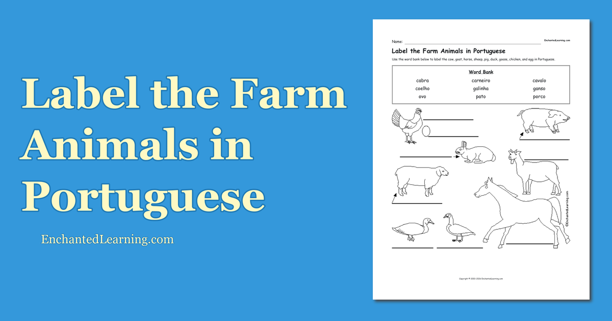 Label the Farm Animals in Portuguese - Enchanted Learning
