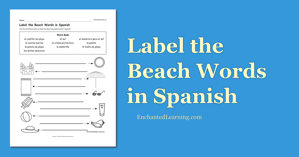 Label the Beach Words in Spanish - Enchanted Learning