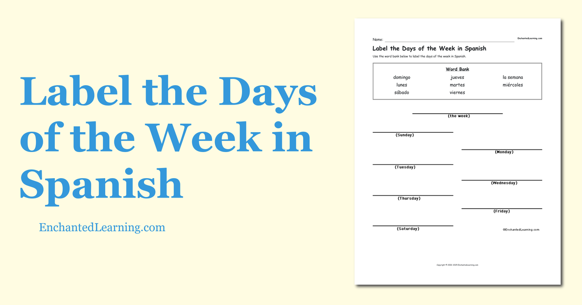 Label the Days of the Week in Spanish - Enchanted Learning