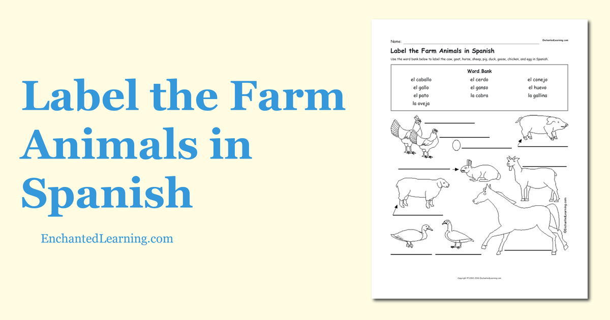 Label the Farm Animals in Spanish - Enchanted Learning