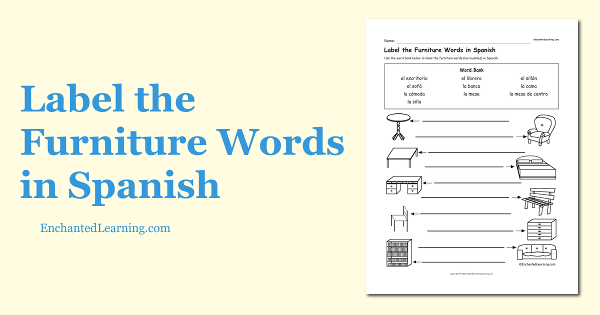Label the Furniture Words in Spanish - Enchanted Learning