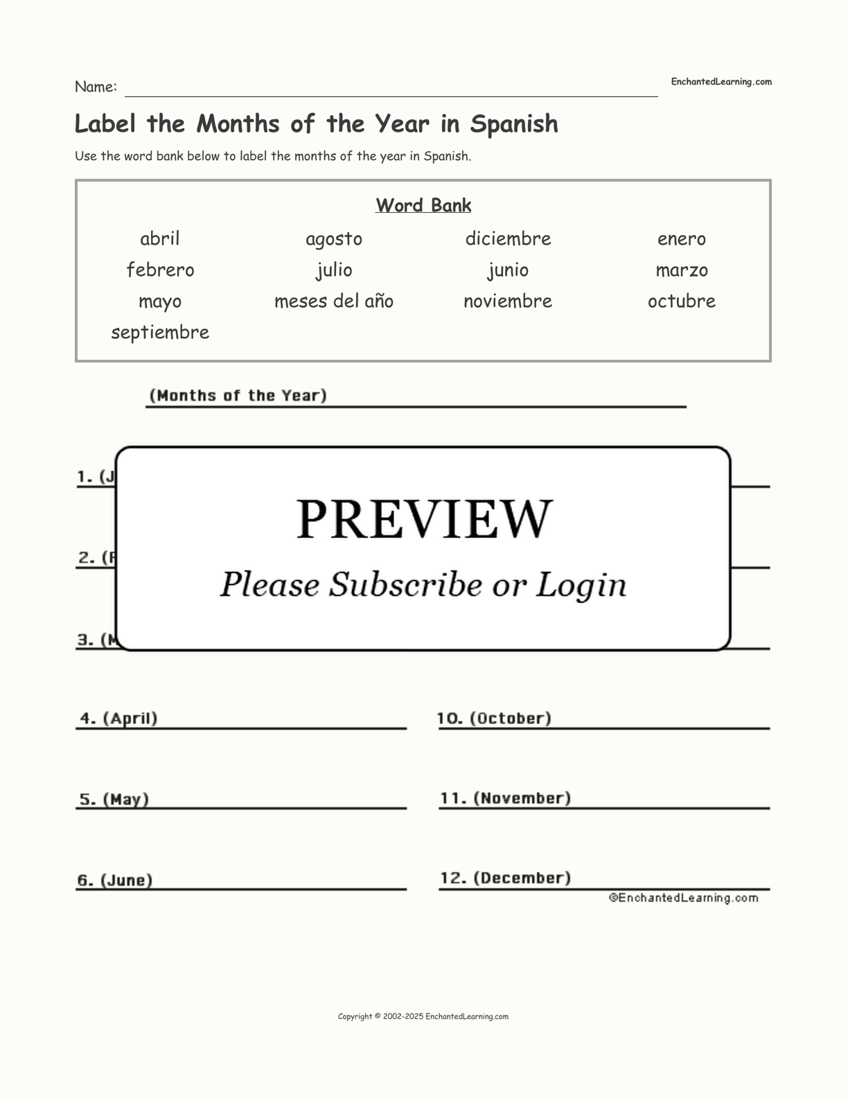 Label The Months Of The Year In Spanish Enchanted Learning