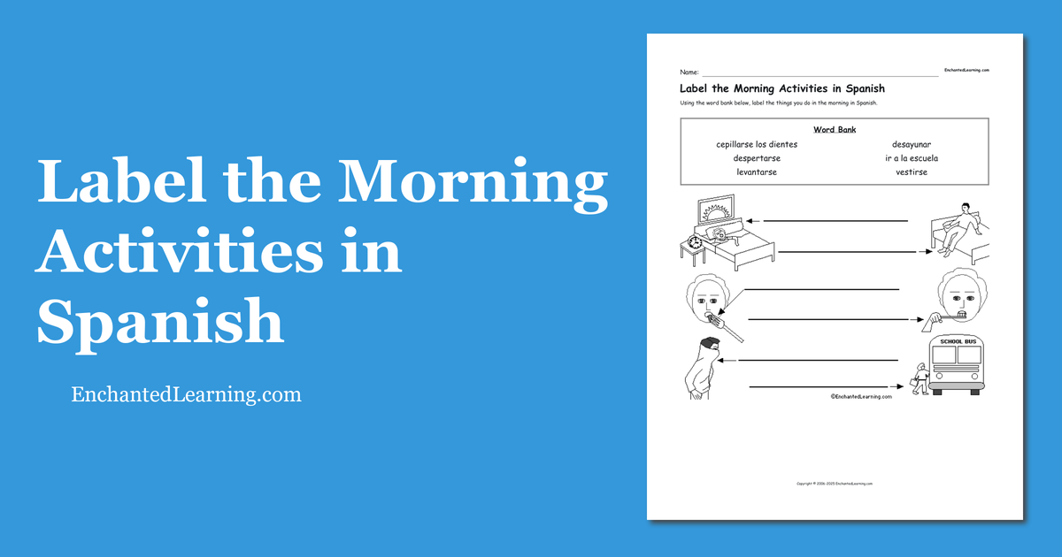 Label the Morning Activities in Spanish - Enchanted Learning