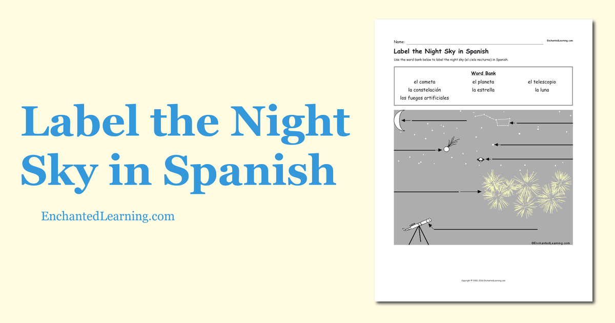 Label the Night Sky in Spanish - Enchanted Learning