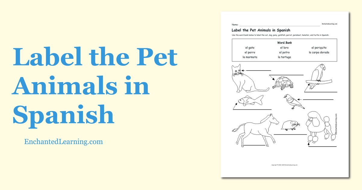 Label the Pet Animals in Spanish - Enchanted Learning