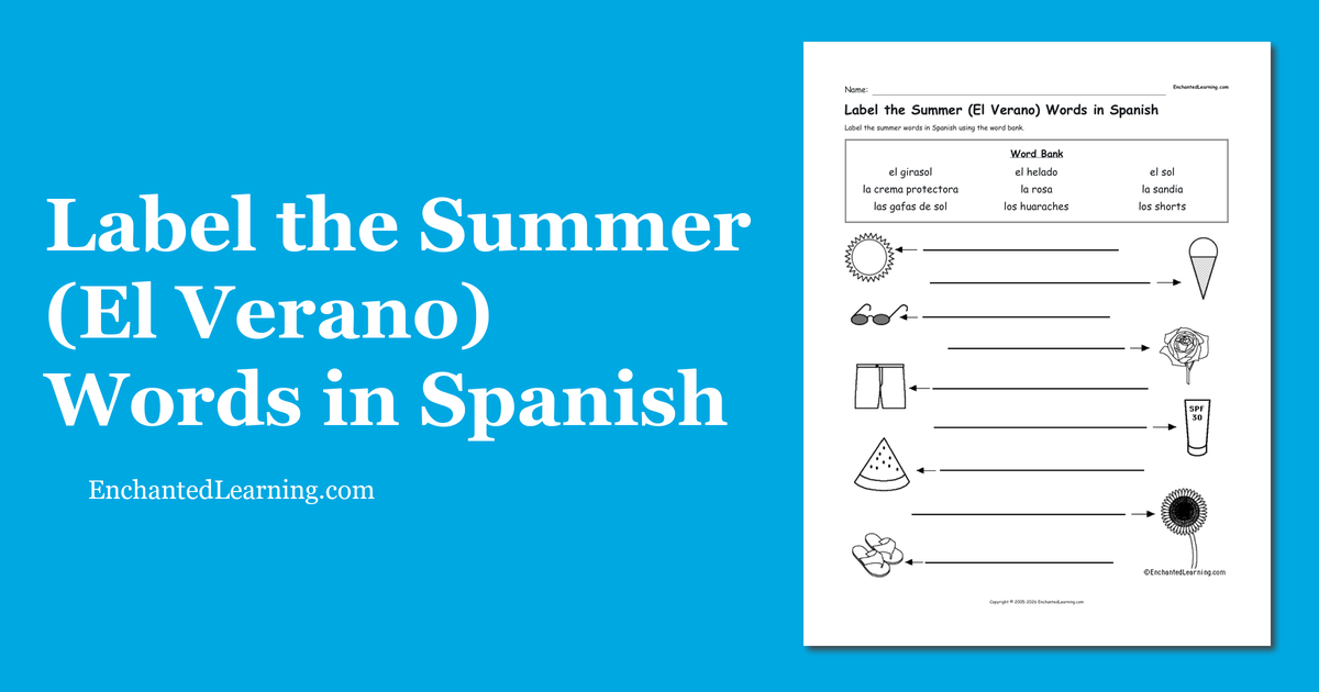 Label the Summer (El Verano) Words in Spanish - Enchanted Learning