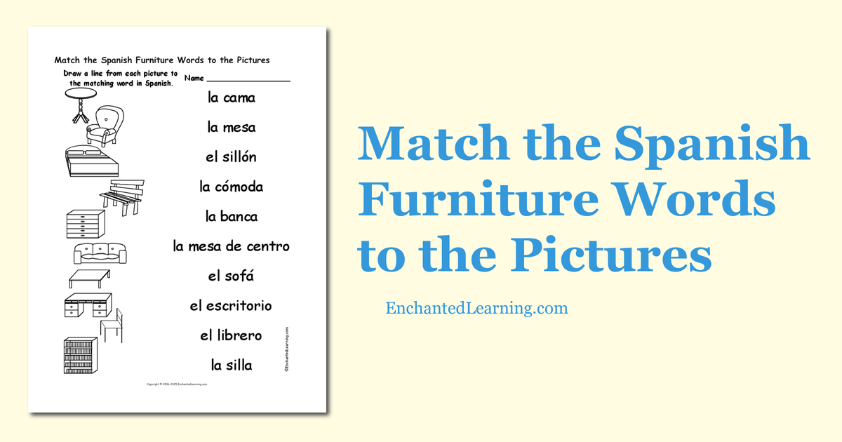 Match the Spanish Furniture Words to the Pictures - Enchanted Learning