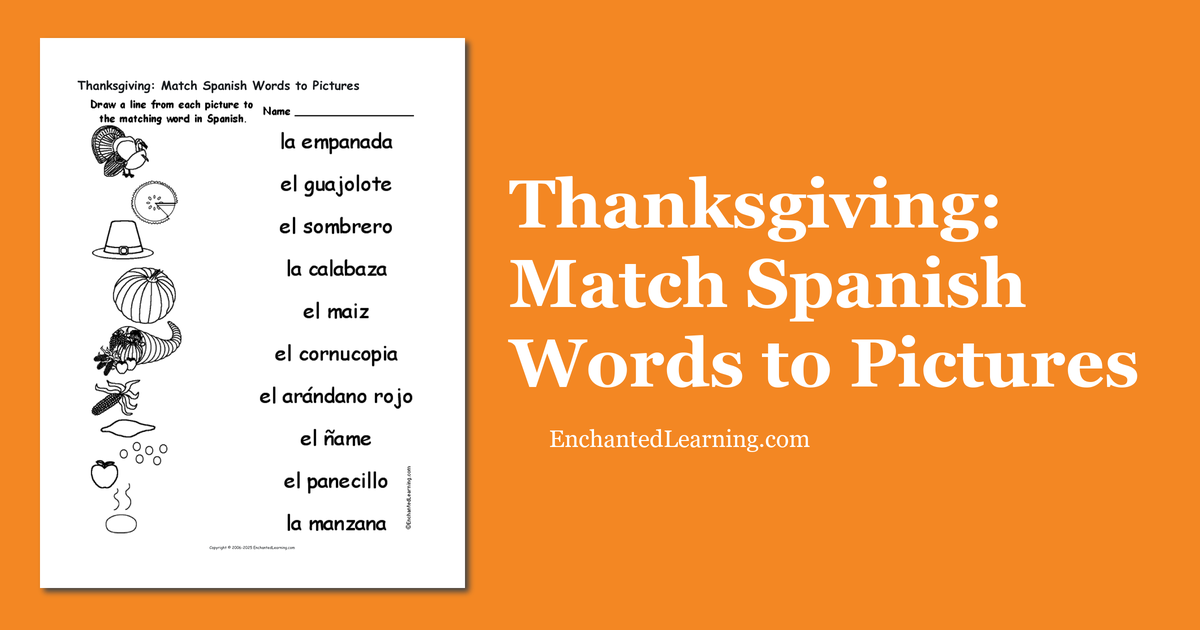 Thanksgiving: Match Spanish Words to Pictures - Enchanted Learning