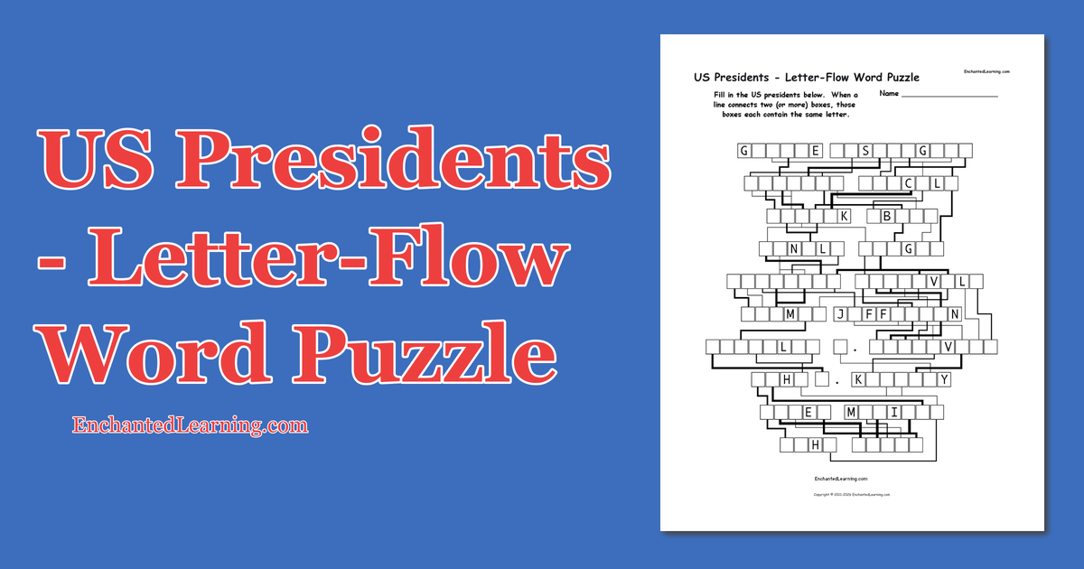 US Presidents - Letter-Flow Word Puzzle - Enchanted Learning