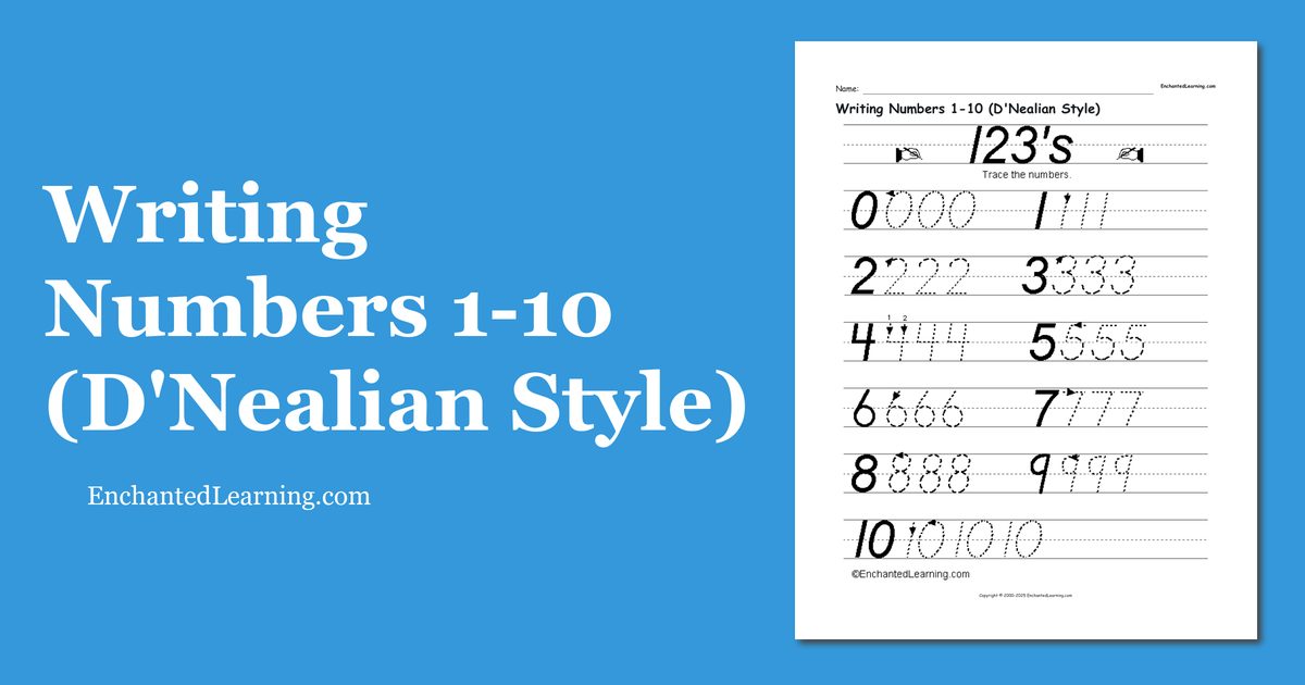 Writing Numbers 1-10 (D'Nealian Style) - Enchanted Learning