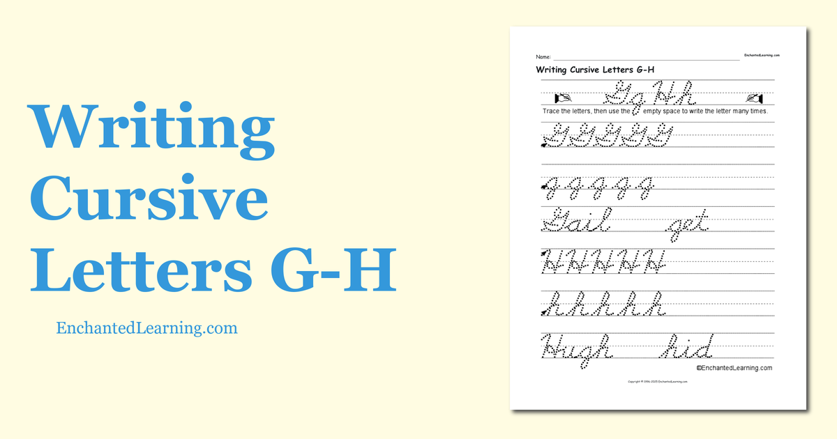 Writing Cursive Letters G-H - Enchanted Learning