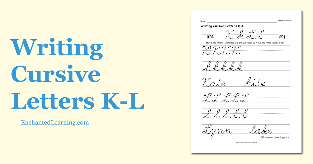 Writing Cursive Letters K-L - Enchanted Learning