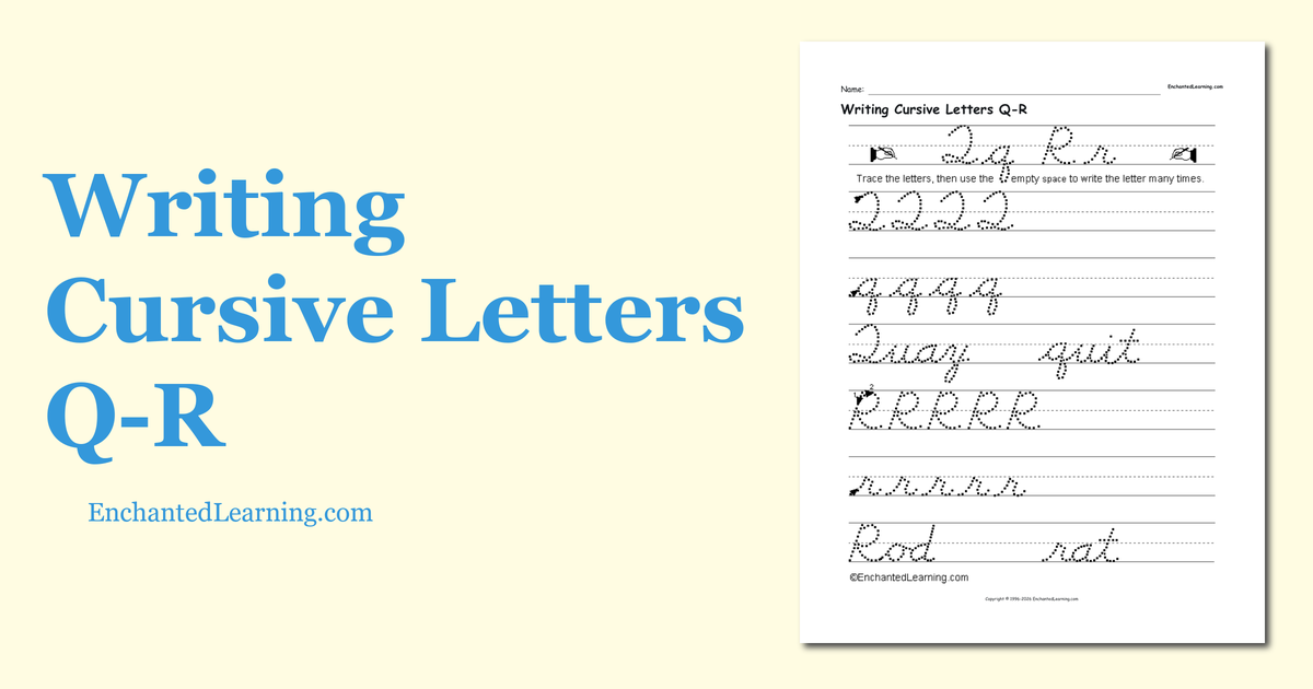 Writing Cursive Letters Q-R - Enchanted Learning