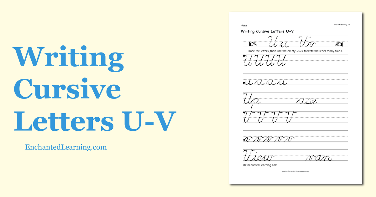 Writing Cursive Letters U-V - Enchanted Learning