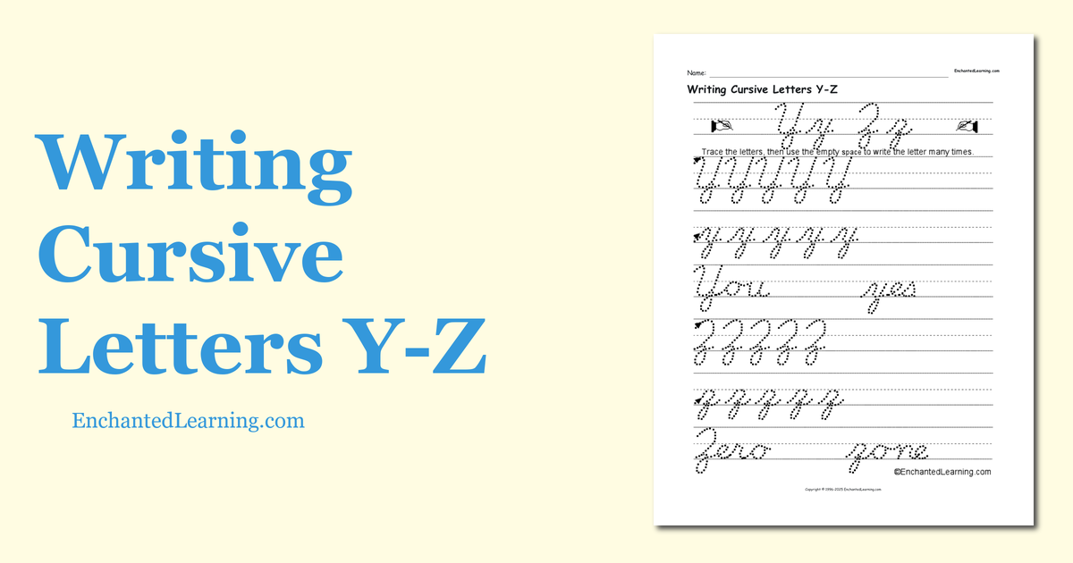 Writing Cursive Letters Y-Z - Enchanted Learning