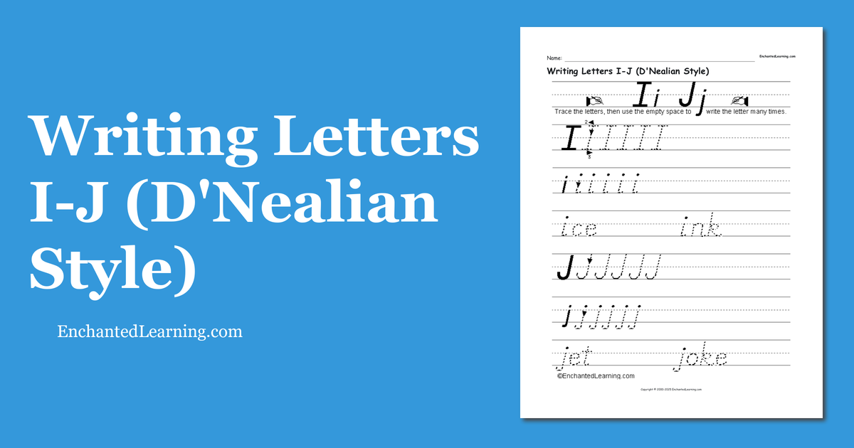 Writing Letters I-J (D'Nealian Style) - Enchanted Learning