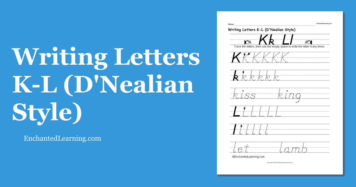 Writing Letters K-L (D'Nealian Style) - Enchanted Learning