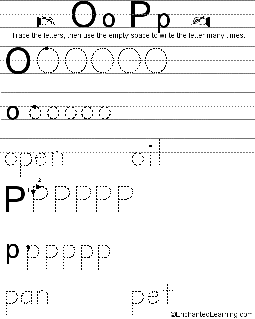 Writing letters, O-P (Traditional Style): EnchantedLearning.com