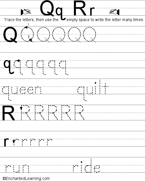 Writing letters, Q-R (Traditional Style): EnchantedLearning.com