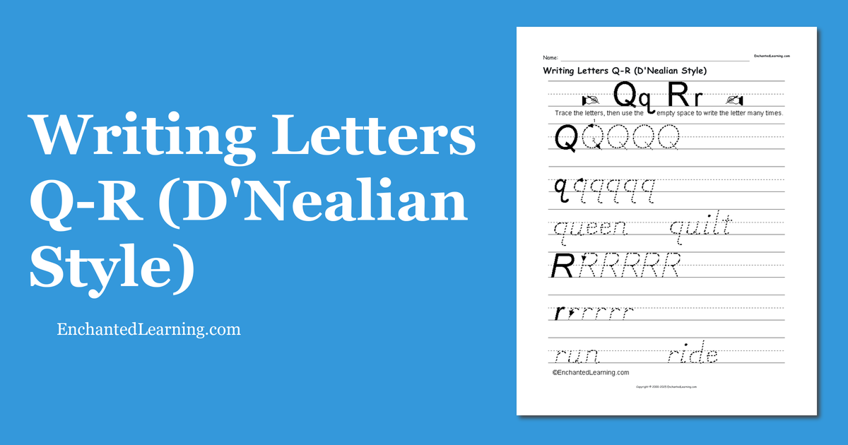 Writing Letters Q-R (D'Nealian Style) - Enchanted Learning