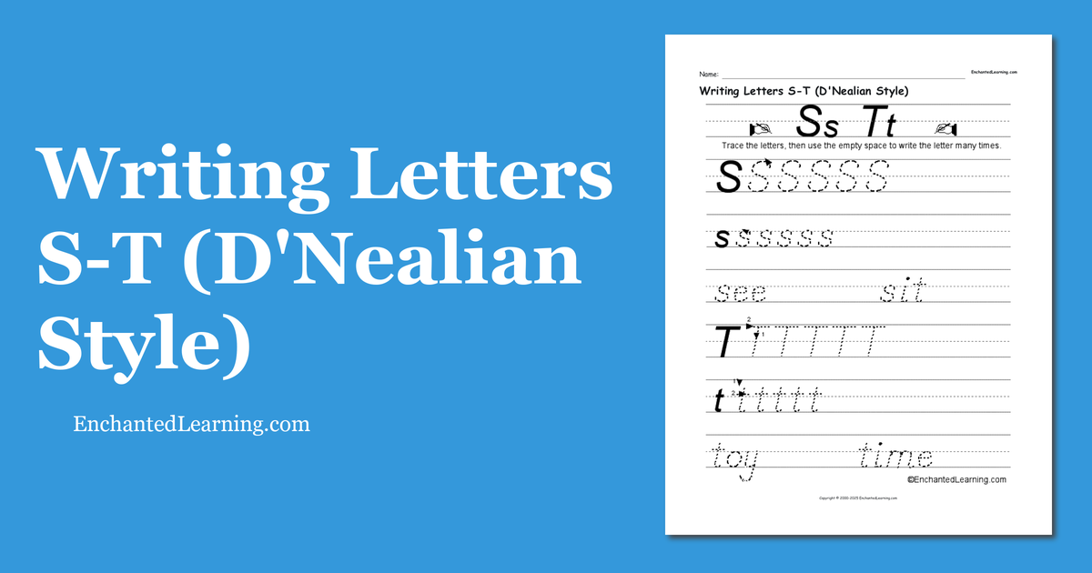 Writing Letters S-T (D'Nealian Style) - Enchanted Learning