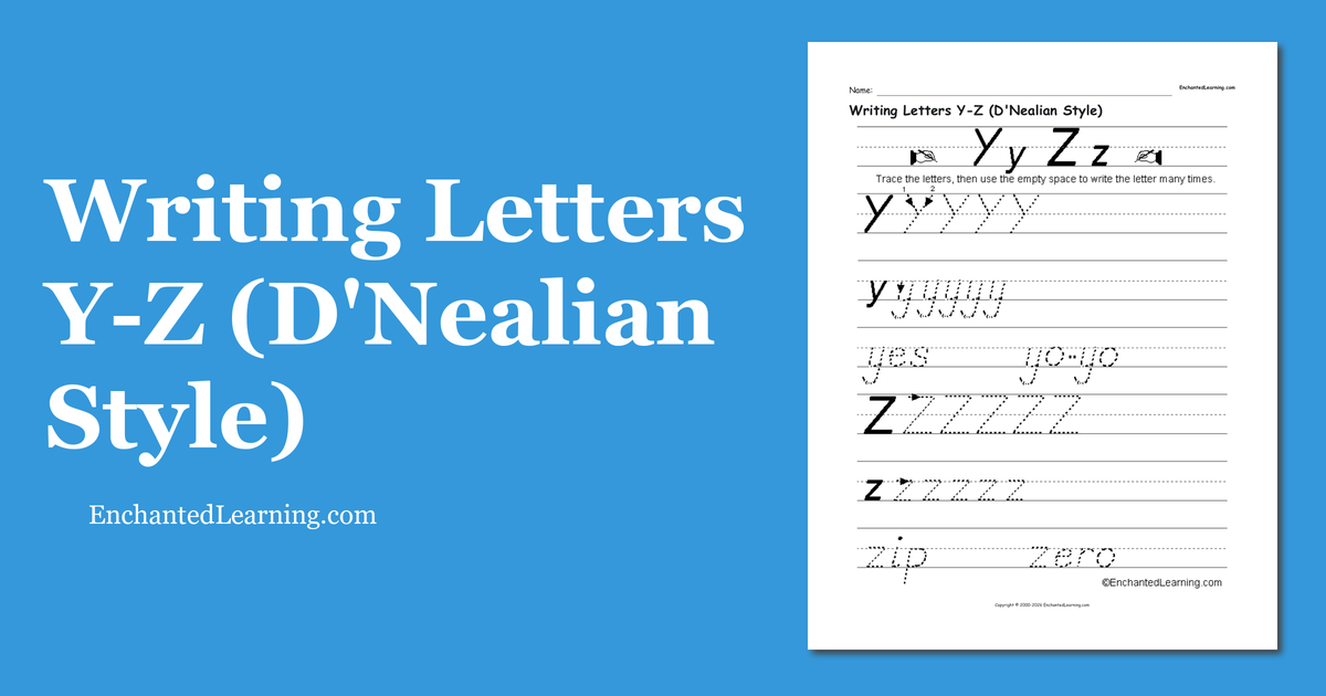 Writing Letters Y-Z (D'Nealian Style) - Enchanted Learning