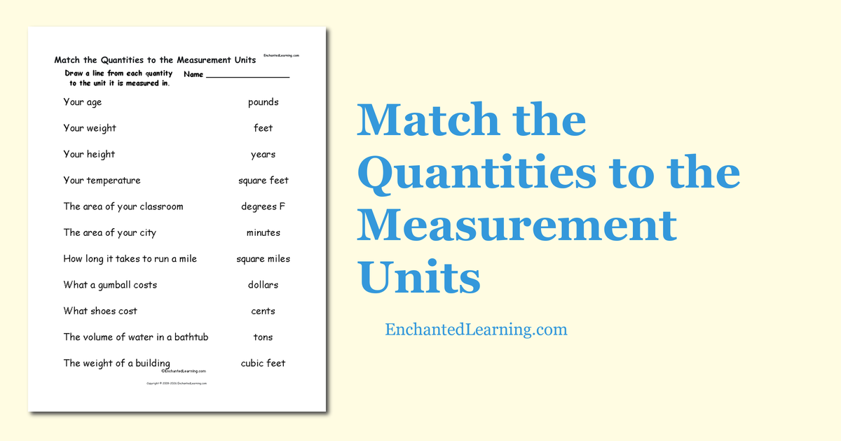 Match the Quantities to the Measurement Units - Enchanted Learning