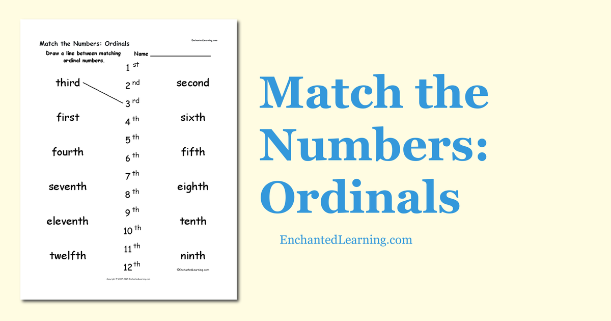 Match the Numbers: Ordinals - Enchanted Learning